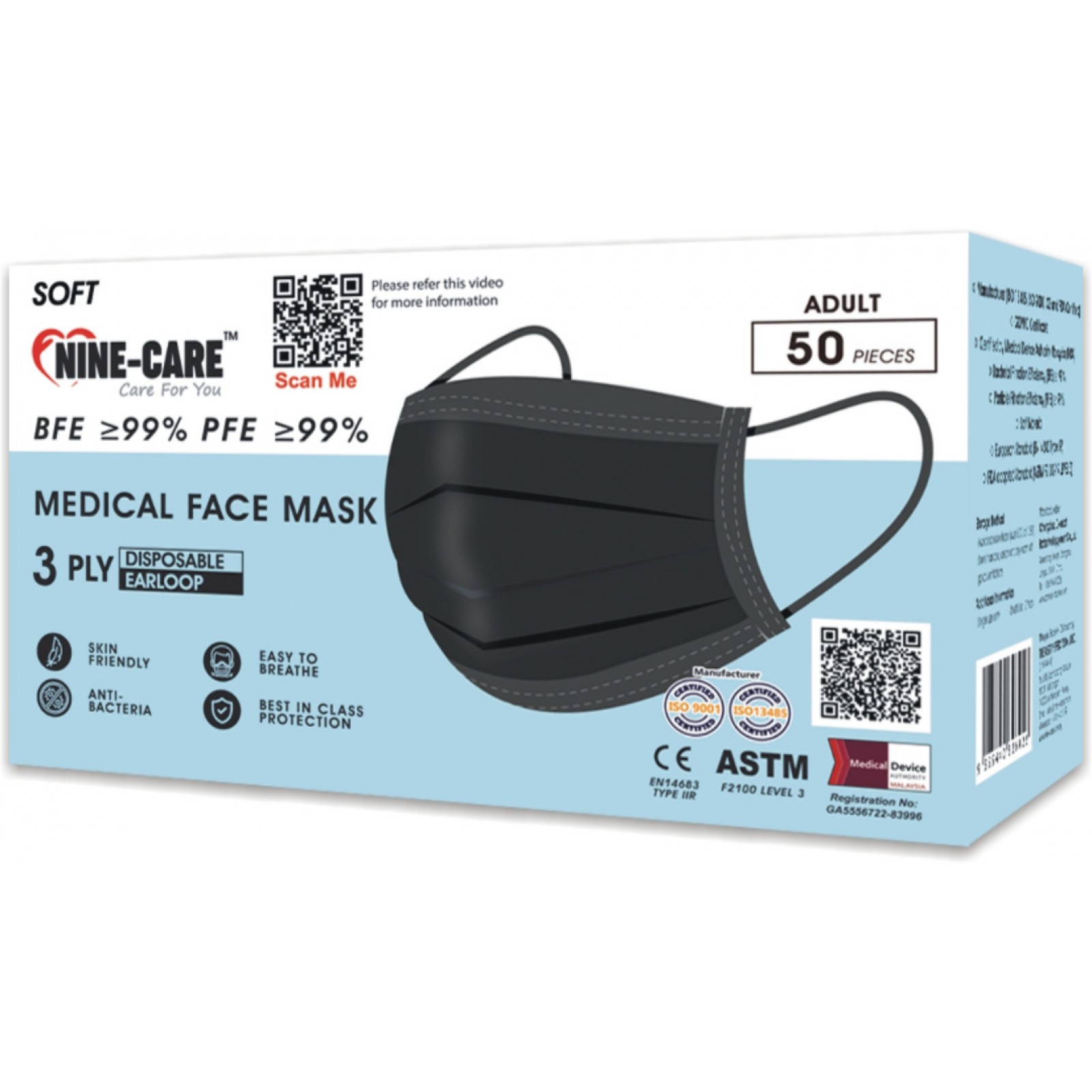 3 PLY Medical Face Mask (Black)